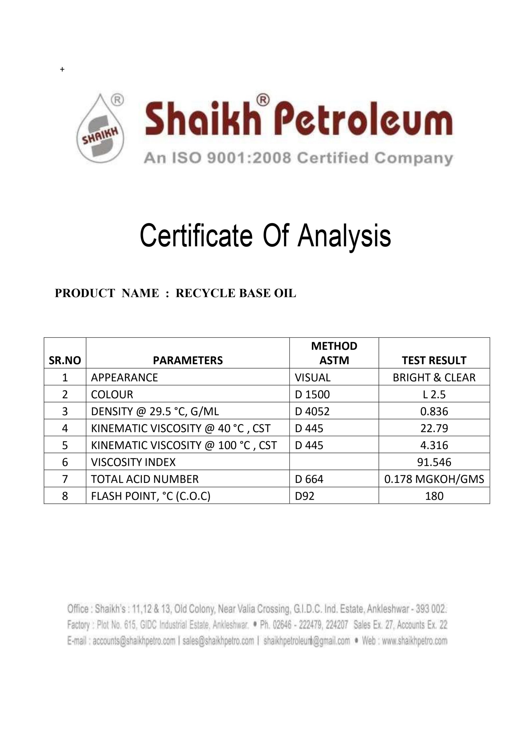 Recycled Base Oil - Shaikh Petroleum